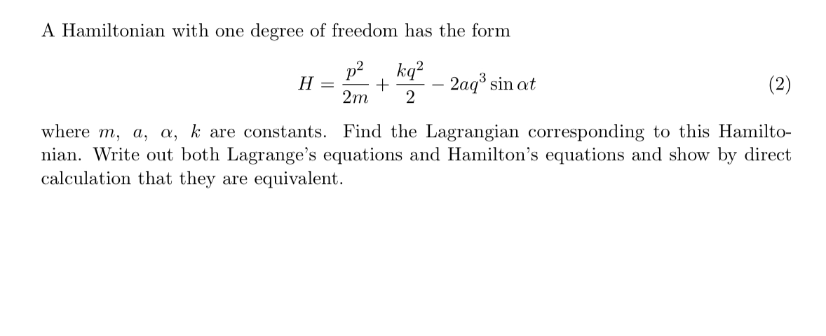 Solved A Hamiltonian with one degree of freedom has the | Chegg.com