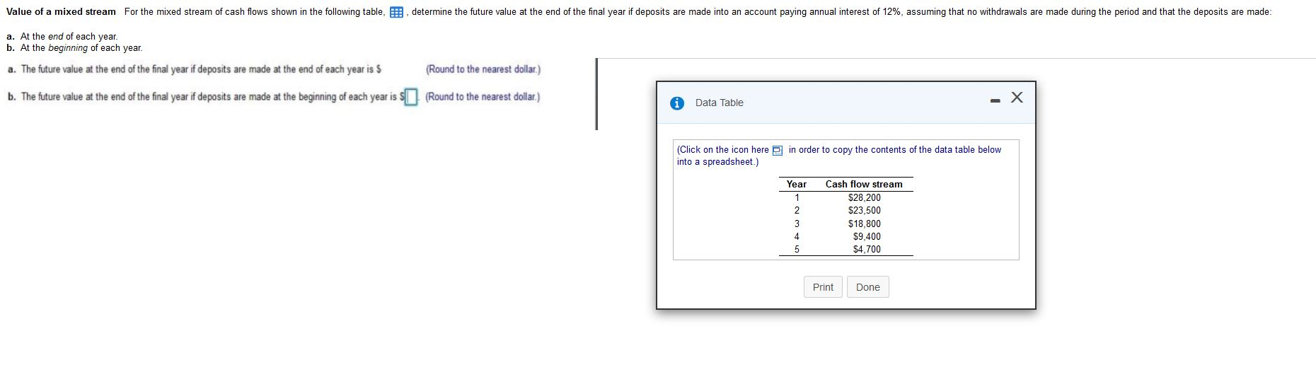 Solved Value of a mixed stream For the mixed stream of cash | Chegg.com