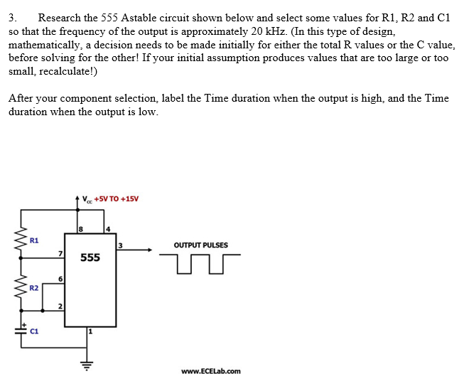 Solved 3. Research the 555 Astable circuit shown below and | Chegg.com