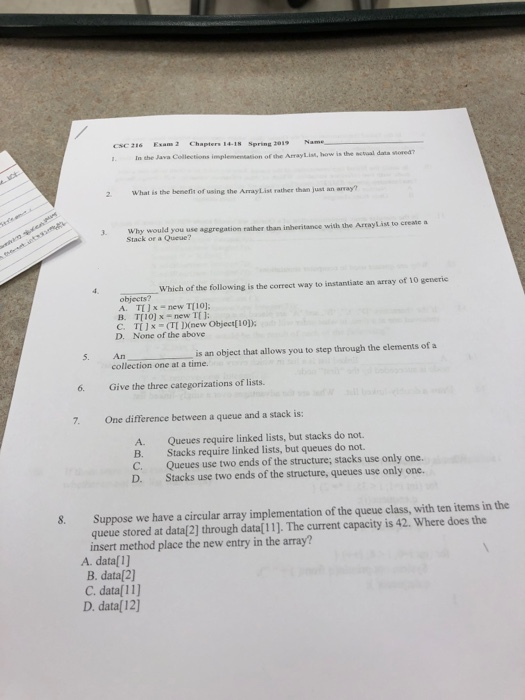 Solved Csc 216 Exanm Chapters 14-1N Spring 2019 Name 1. In | Chegg.com