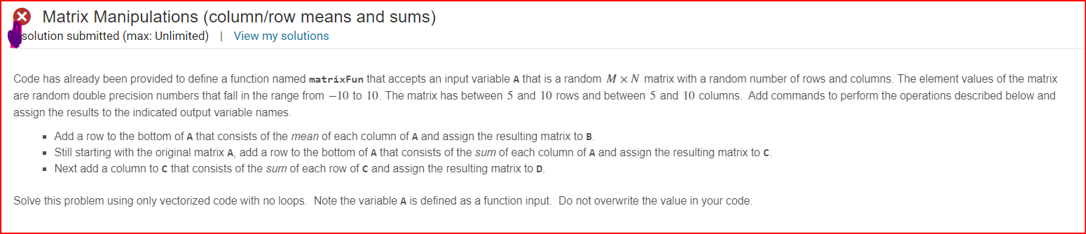 Solved Matrix Manipulations (column/row means and sums) | Chegg.com