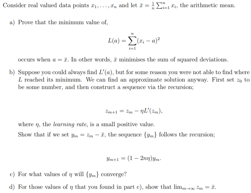Solved Consider real valued data points (1, ..., In and let | Chegg.com