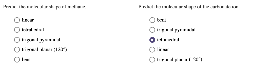 Solved The Lewis structures of methane, the carbonate ion, | Chegg.com