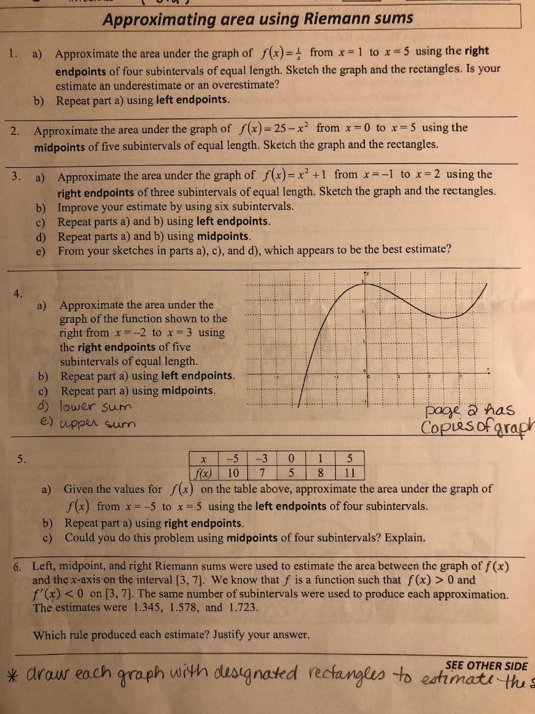 Solved Approximating area using Riemann sums 1. a) | Chegg.com