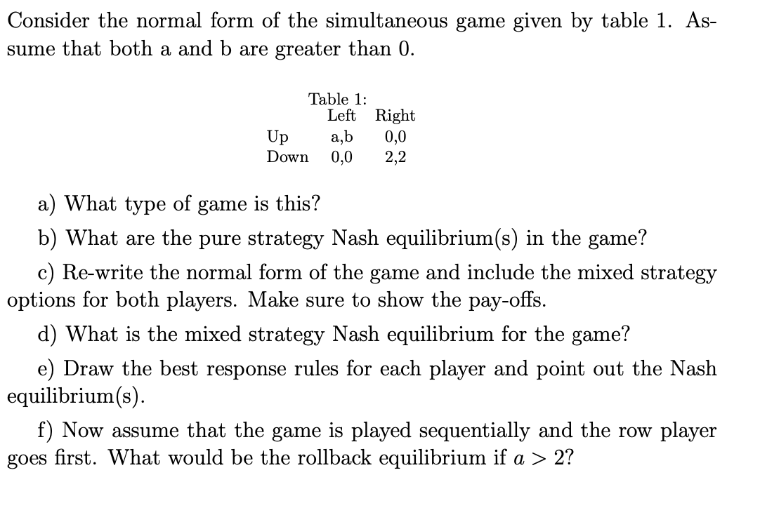 Solved Consider the normal form of the simultaneous game | Chegg.com