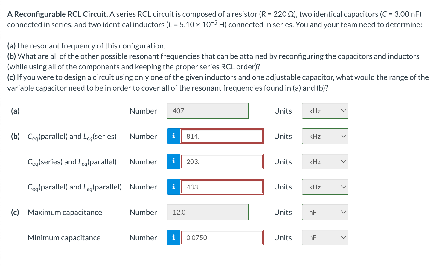 Solved configurable RCL Circuit. A series RCL circuit is | Chegg.com