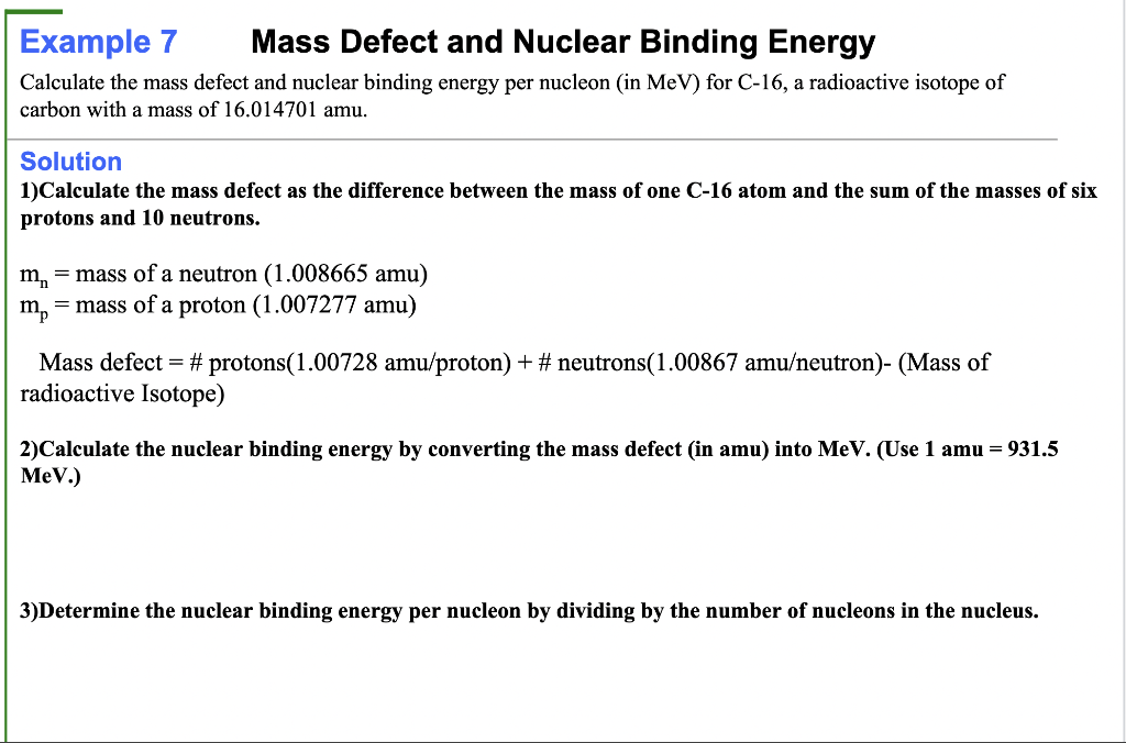 Solved Example 7 Mass Defect and Nuclear Binding Energy | Chegg.com