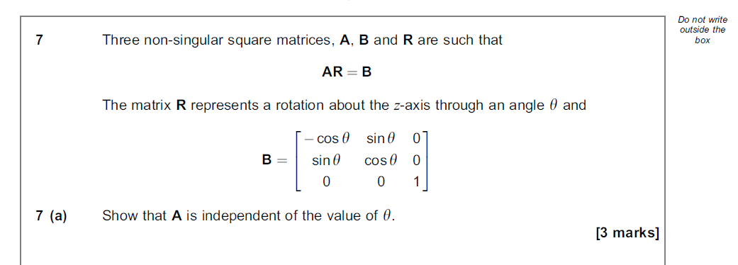 Solved Do not write outside the box 7 Three non-singular | Chegg.com