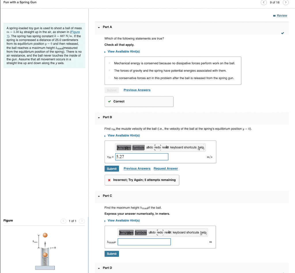 Solved - Part B Find vm the muzzle velocity of the ball | Chegg.com