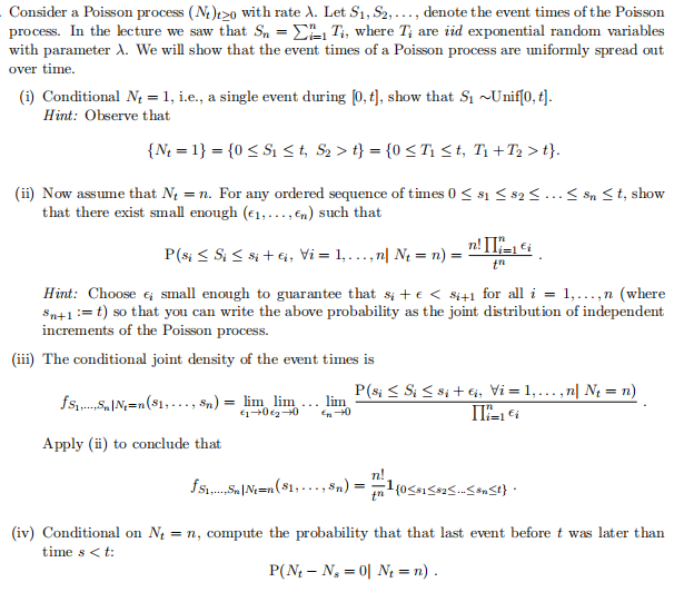 Solved Consider a Poisson process (N)t>o with rate 1. Let | Chegg.com