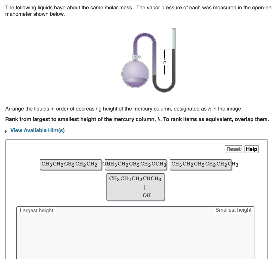 Solved The following liquids have about the same molar mass. | Chegg.com