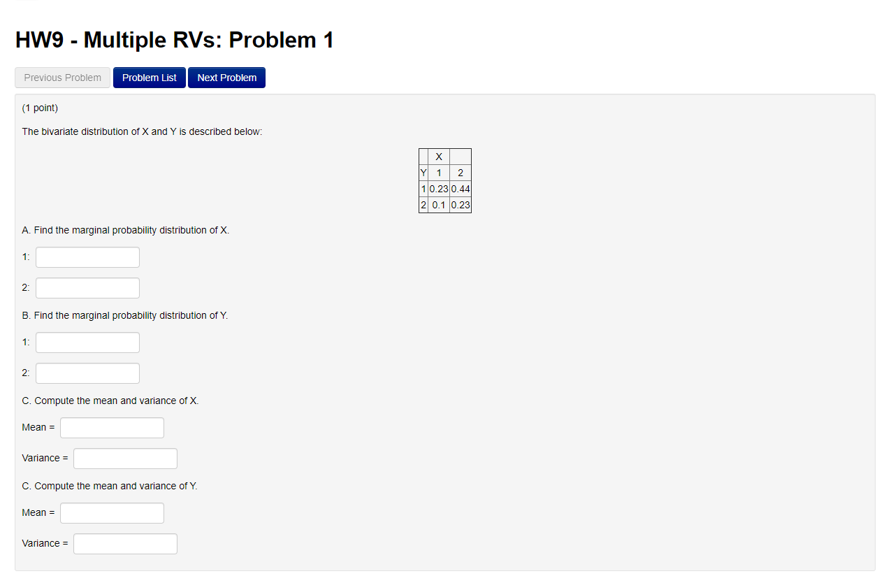 Solved HW9 - Multiple RVs: Problem 1 Previous Problem | Chegg.com