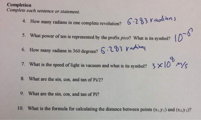 Solved How many radians in one complete revolution? What | Chegg.com