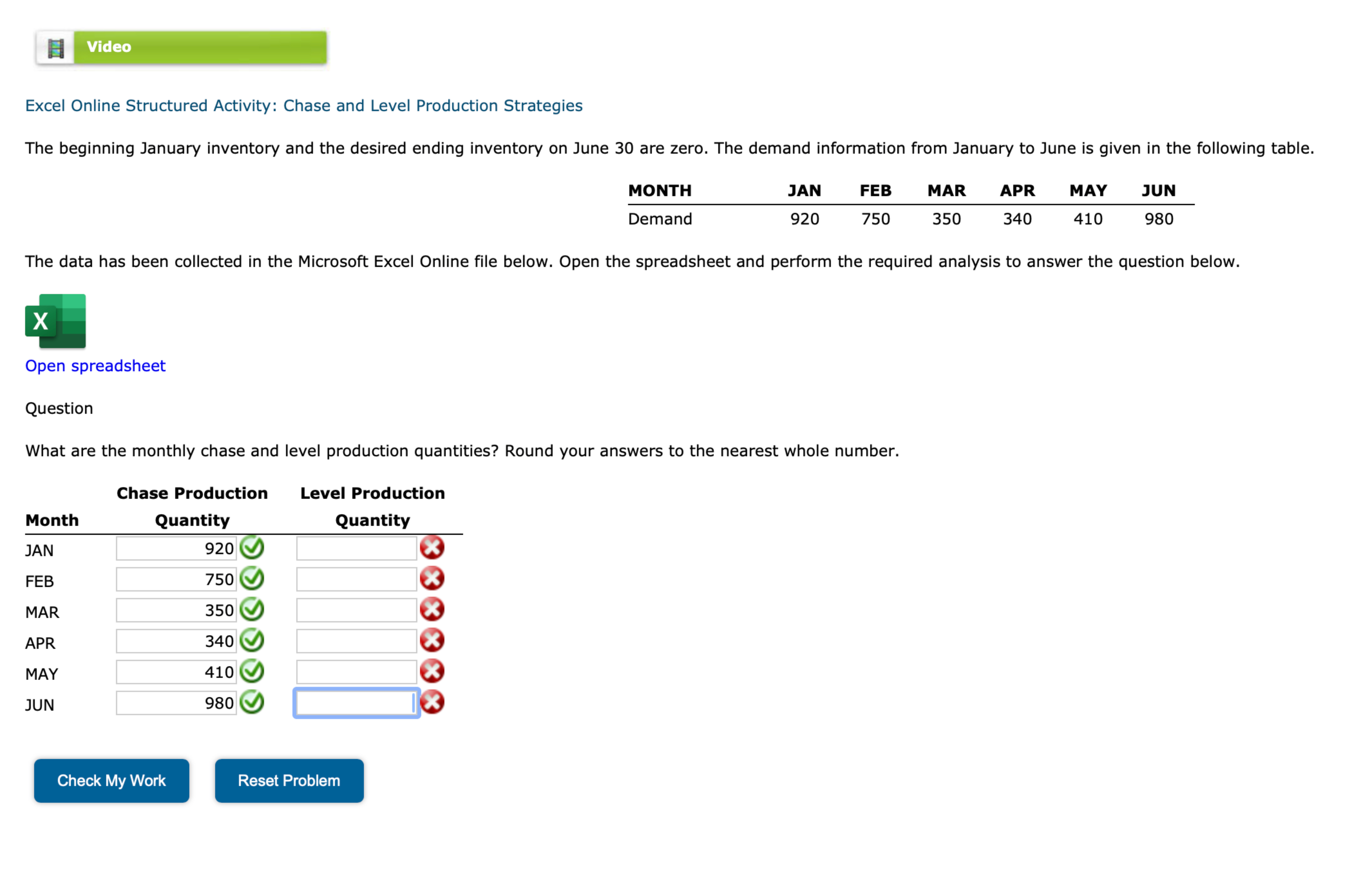 Solved Excel Online Structured Activity: Chase and Level | Chegg.com