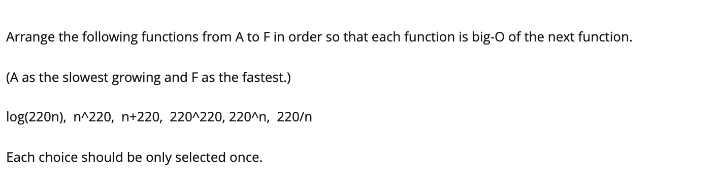 Solved Arrange the following functions from A to F in order | Chegg.com