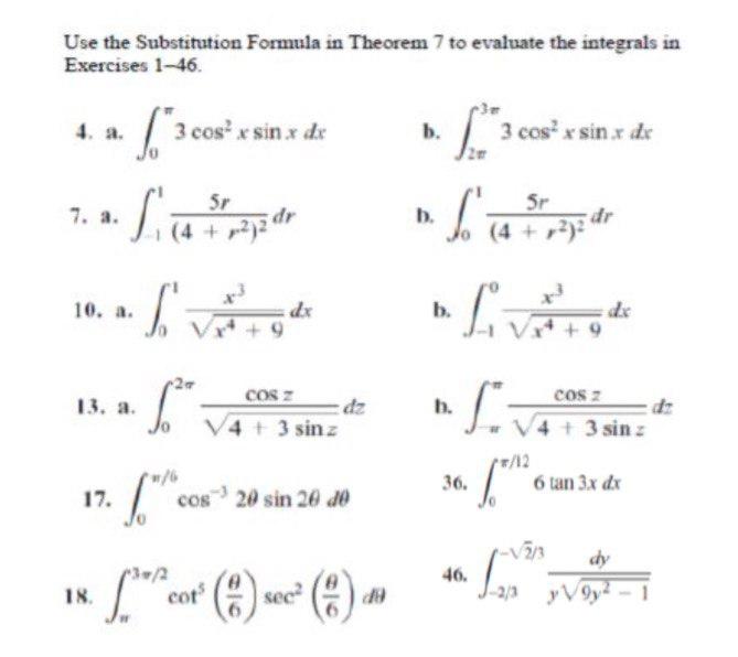 Solved Use the Substitution Formula in Theorem 7 to evaluate | Chegg.com