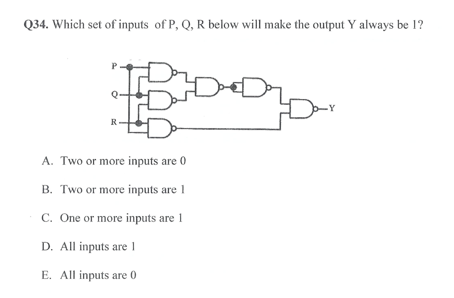 Solved Q34. Which set of inputs of P,Q,R below will make the | Chegg.com
