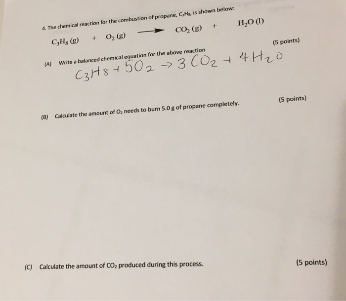 Write A Balanced Chemical Equation For The Combustion Of Propane ...