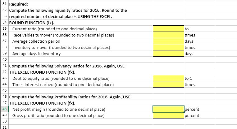 Solved Calculating Select Ratios using Excel's ROUND and | Chegg.com