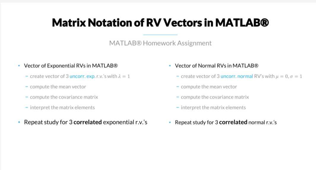 Matrix Notation of RV Vectors in MATLAB® MATLAB® | Chegg.com