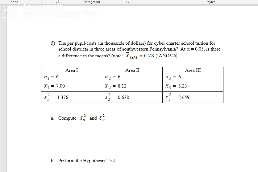 Solved Font Paragraph Styles Screen Capture Pro 5) The per | Chegg.com