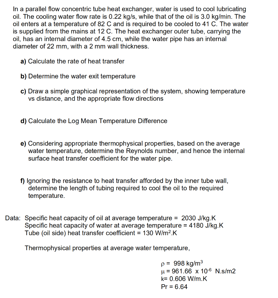 Solved In a parallel flow concentric tube heat exchanger, | Chegg.com