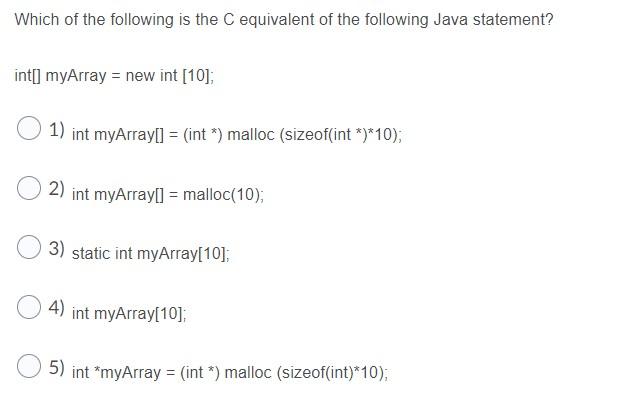 Solved Which of the following is the C equivalent of the | Chegg.com