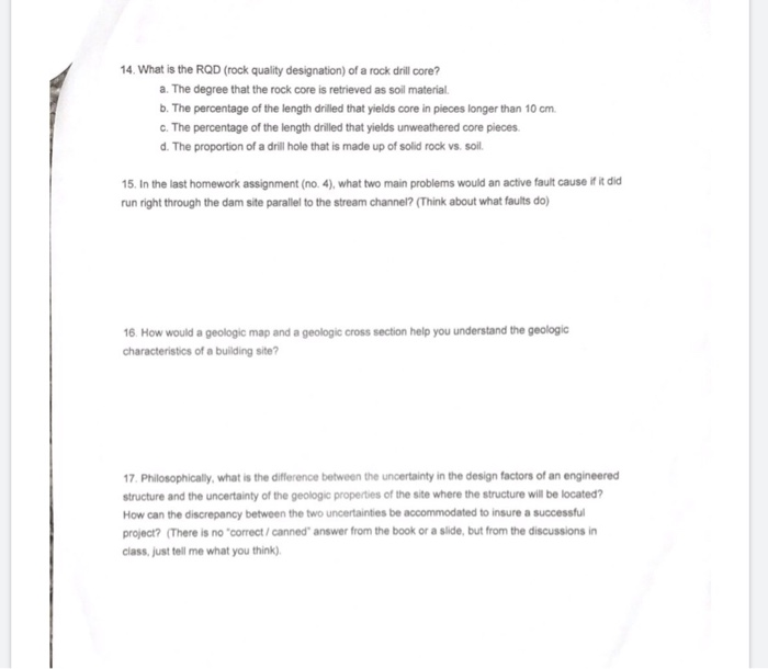 Solved 14. What is the RQD (rock quality designation) of a | Chegg.com