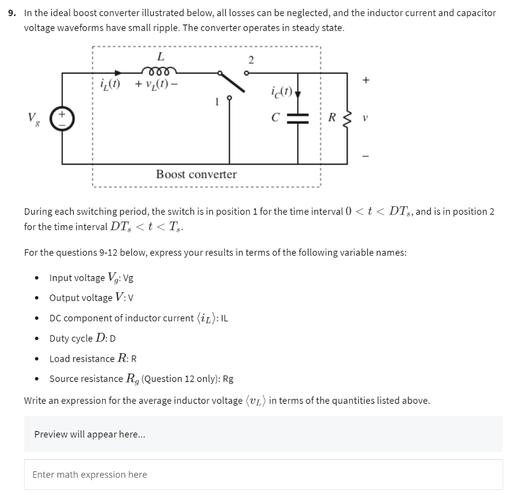 Solved In the ideal boost converter illustrated below, all | Chegg.com