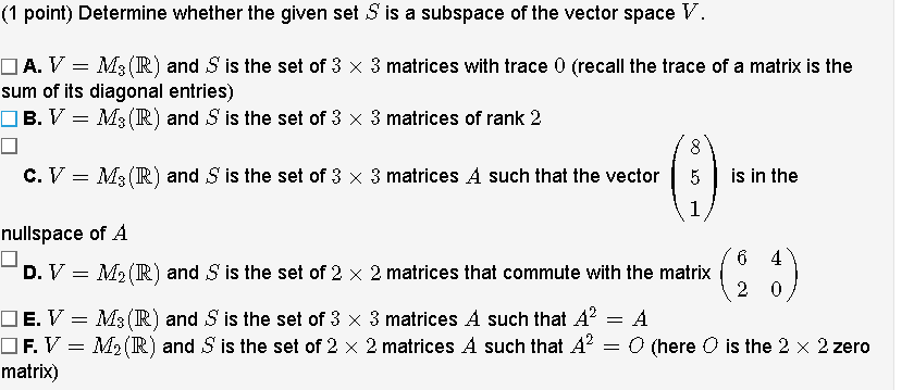 Solved (1 ﻿point) ﻿Determine whether the given set S ﻿is a | Chegg.com