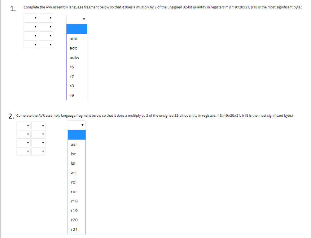 Complete the AVR assembly language fragment below so | Chegg.com