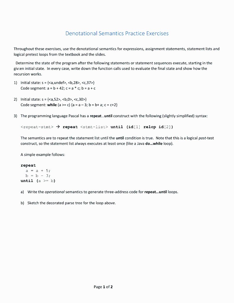 Denotational Semantics Practice Exercises Throughout | Chegg.com