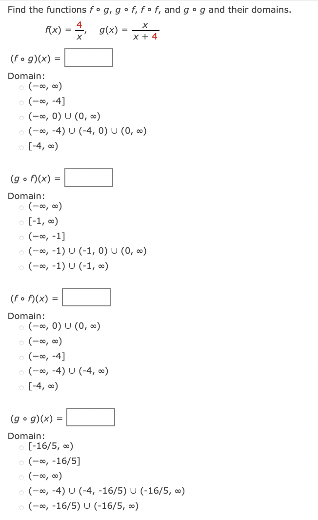 Solved Find the functions fog, gof, fof, and gºg and their | Chegg.com