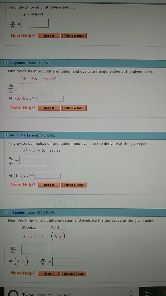 Solved Find dy/dx by implicit differentiation. y sin(xy) | Chegg.com