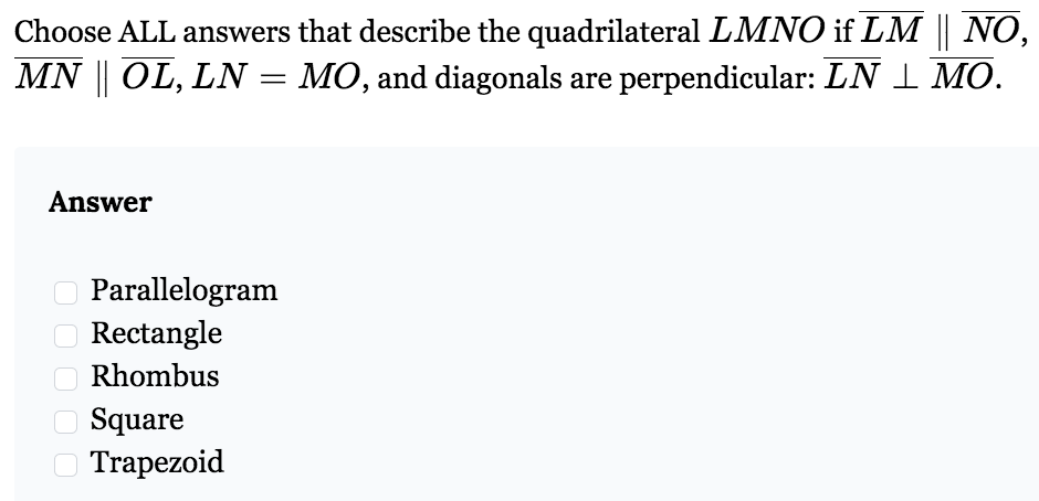 Solved Choose ALL answers that describe the quadrilateral | Chegg.com