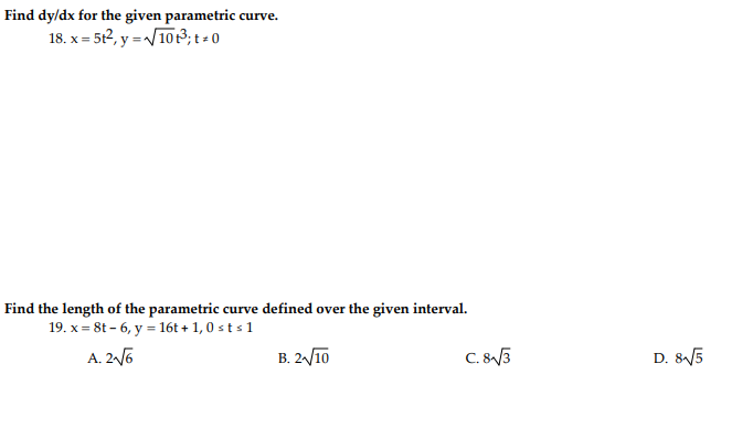 Solved Find dy/dx for the given parametric curve. 18. x = | Chegg.com
