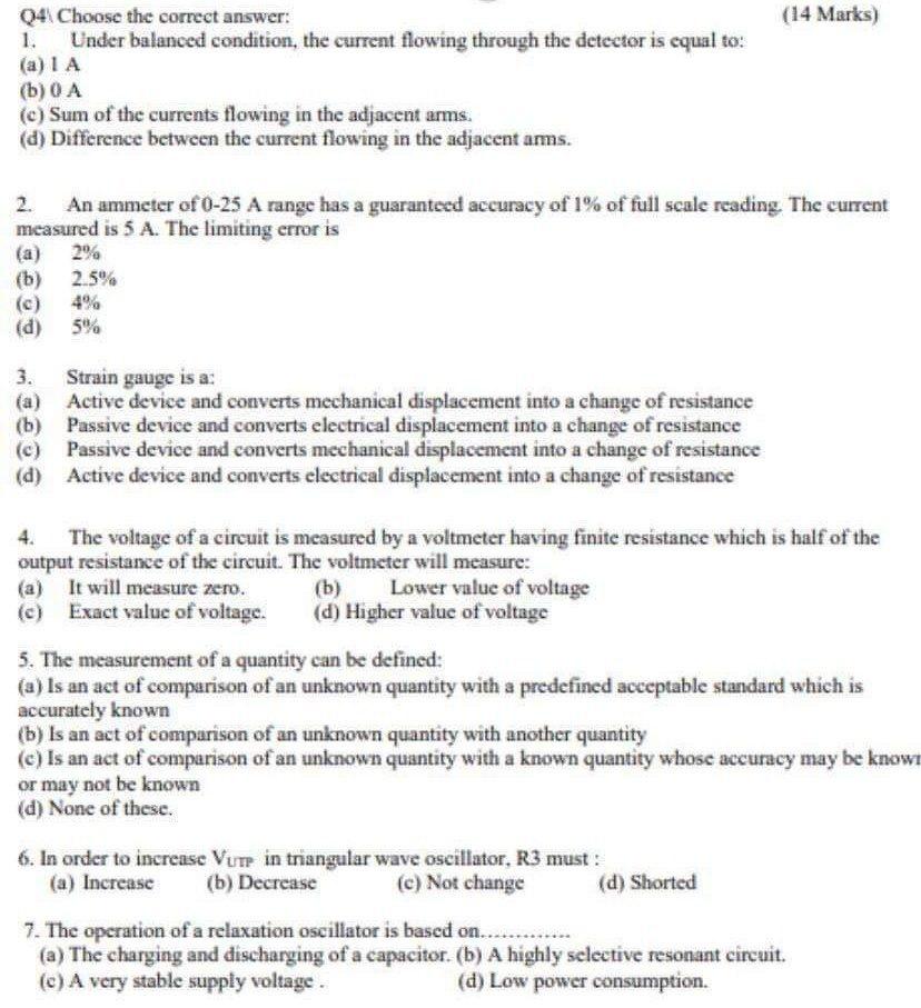 Solved (14 Marks) Q4. Choose the correct answer: 1. Under | Chegg.com