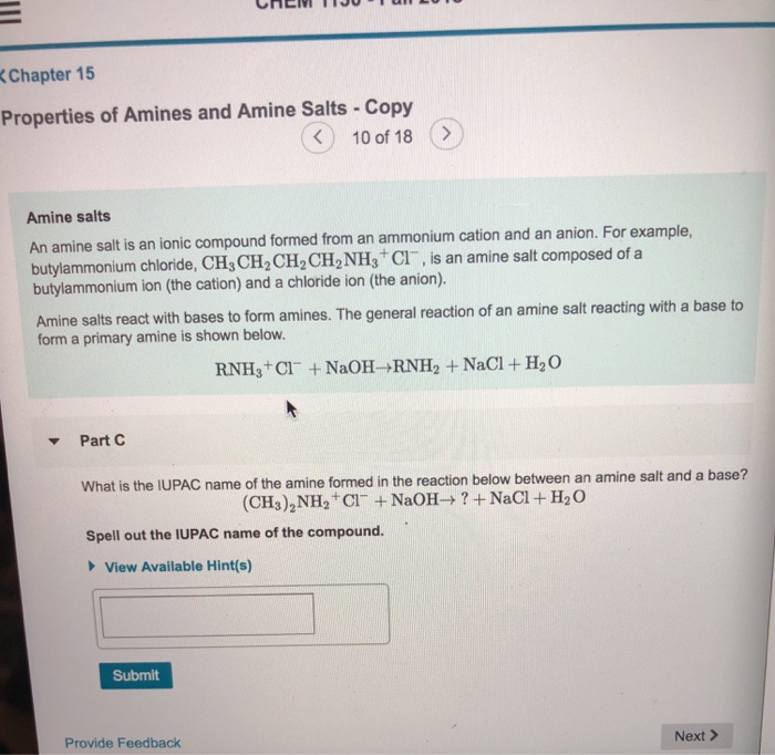 Solved Chapter 15 Properties of Amines and Amine Salts Copy | Chegg.com