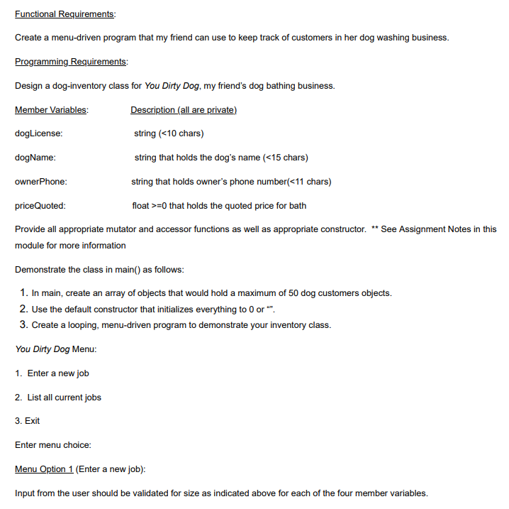 Solved Functional Requirements: Create a menu-driven program | Chegg.com