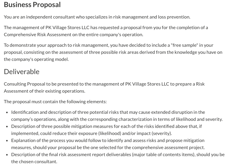 Solved Business Proposal You are an independent consultant | Chegg.com