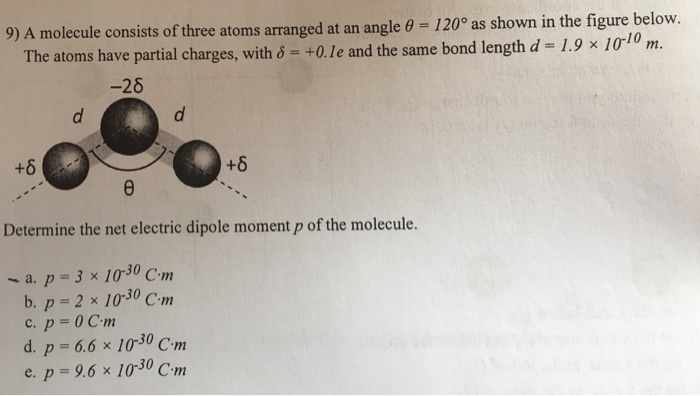 Solved A molecule consists of three atoms arranged at an | Chegg.com