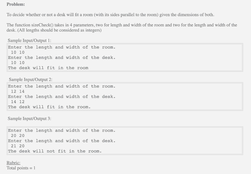 Solved Problem: To decide whether or not a desk will fit a | Chegg.com