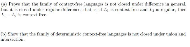 Solved (a) Prove that the family of context-free languages | Chegg.com