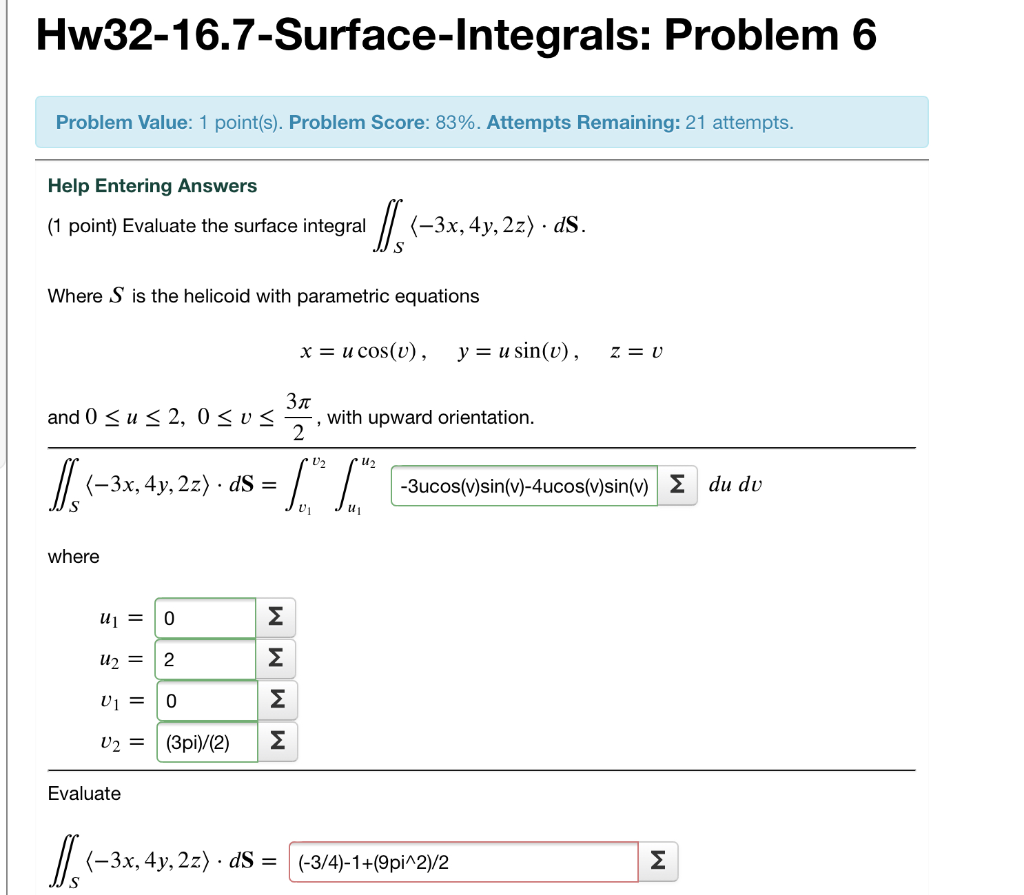Solved Hw32-16.7-Surface-Integrals: Problem 6 Problem Value: | Chegg.com