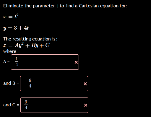 Solved Eliminate the parameter t to find a Cartesian | Chegg.com