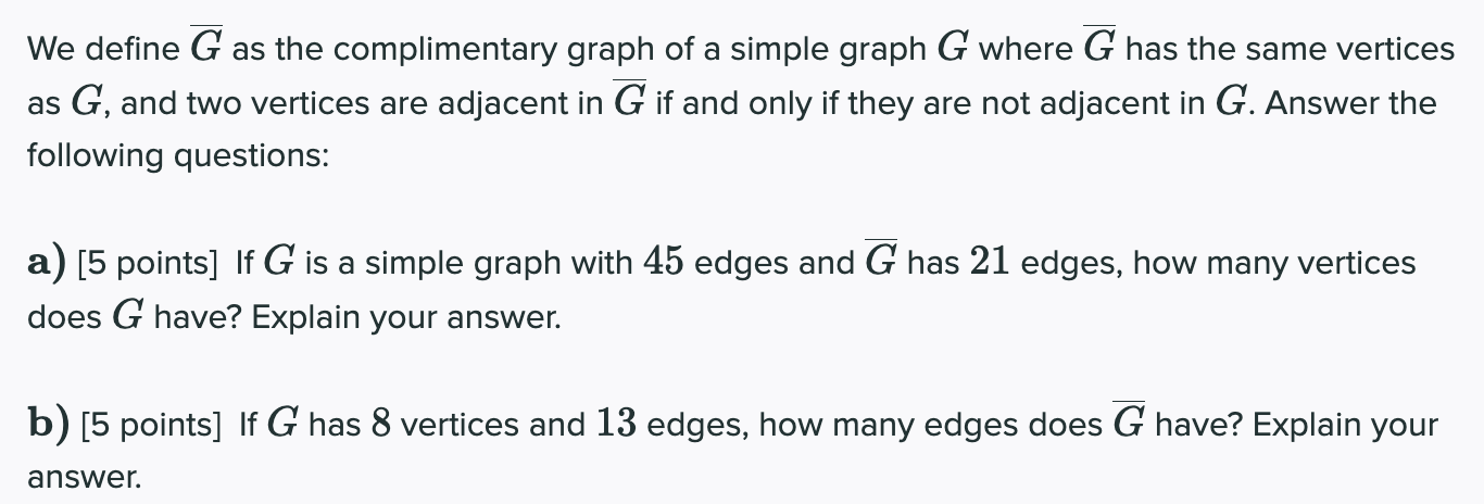 Solved We define Gˉ as the complimentary graph of a simple | Chegg.com