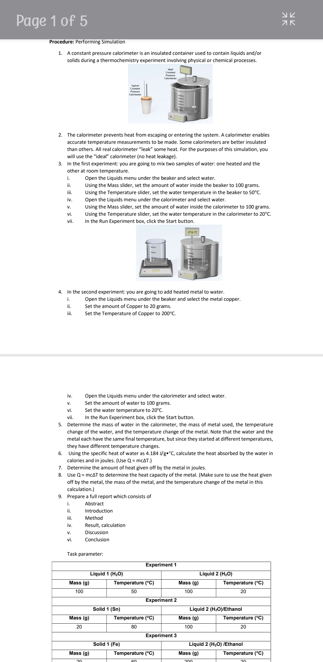 Solved solids during a thermochemistry experiment involving | Chegg.com