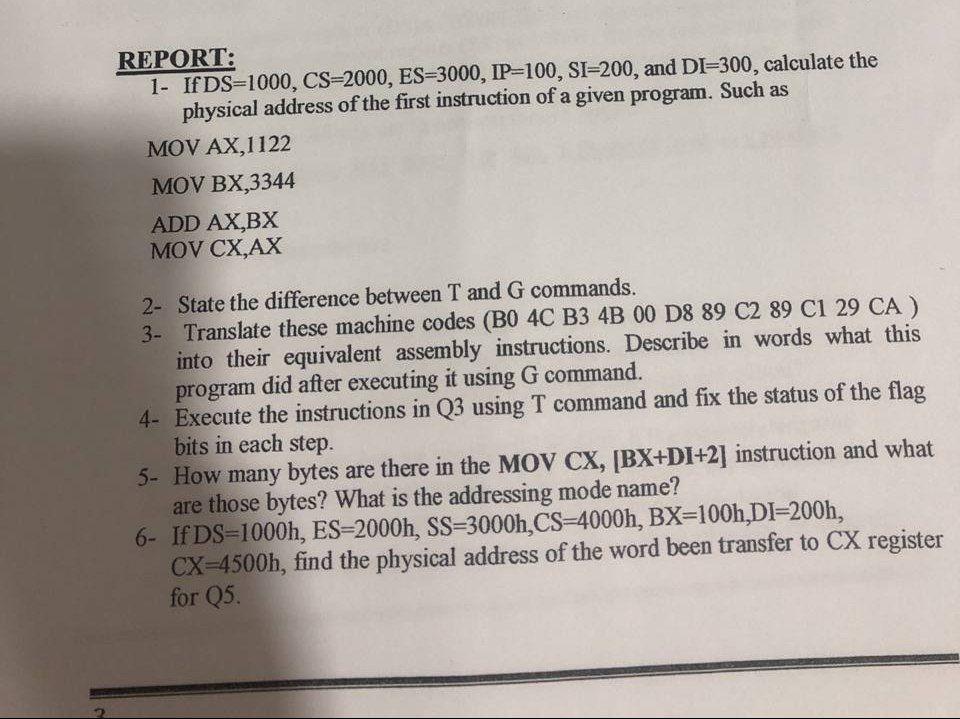 Solved REPORT: 1- If DS=1000, CS=2000, ES=3000, IP-100, | Chegg.com