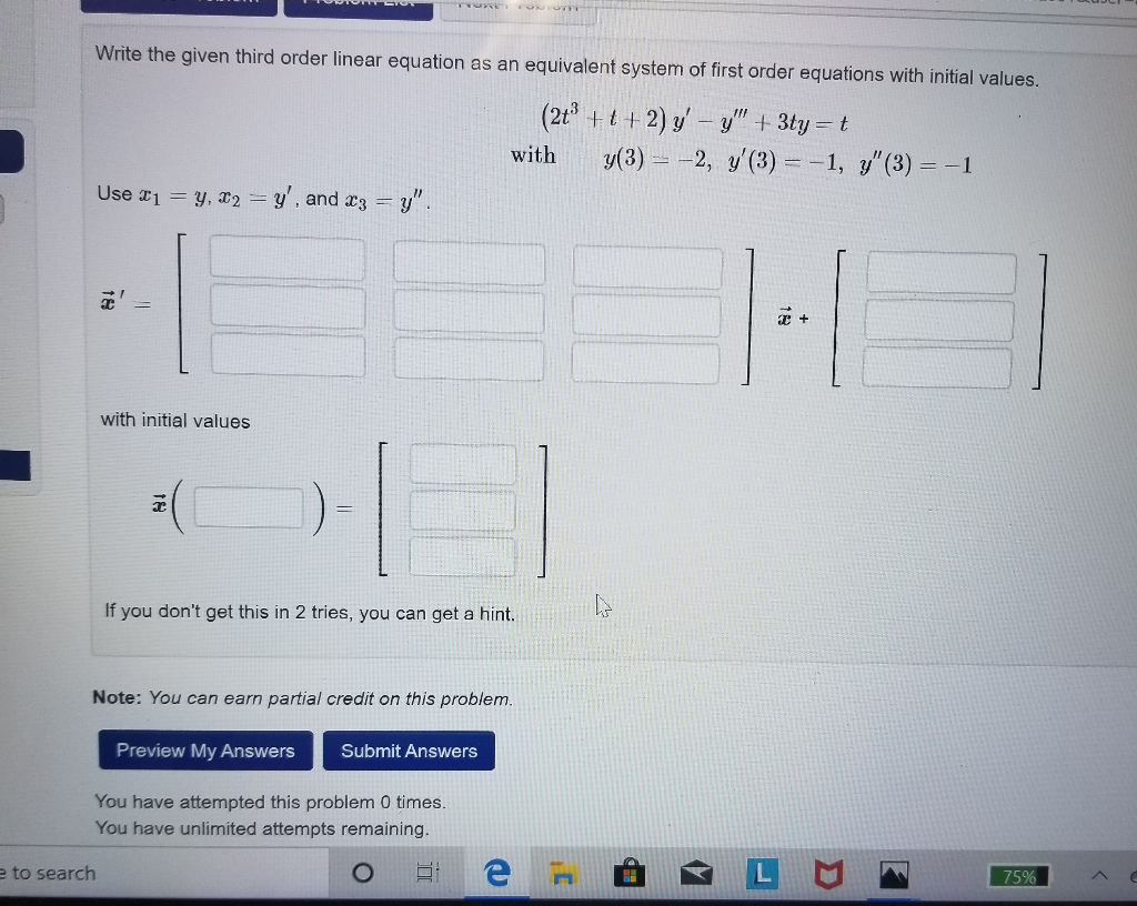 Solved TUTUSTUT Write the given third order linear equation | Chegg.com