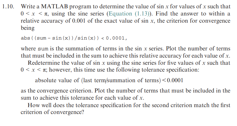 Write a MATLAB program to determine the value of sin | Chegg.com